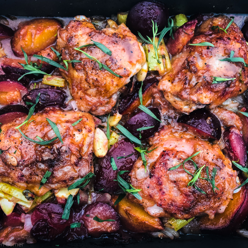 Sticky chicken, plum and sweet spice traybake • Lou's Kitchen Corner
